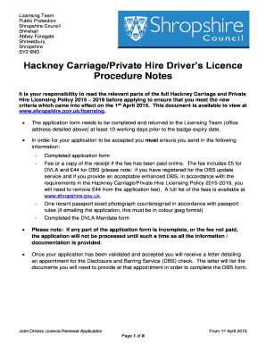 Fillable Online Hackney CarriagePrivate Hire Drivers Licence Procedure ...