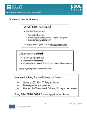 Fillable Online Reading job adverts learners worksheet Fax Email Print ...