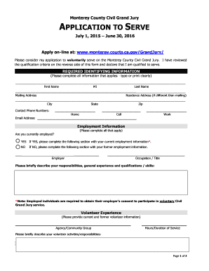 Fillable Online monterey courts ca Monterey County Civil Grand Jury APPLICATION TO S Fax Email ...