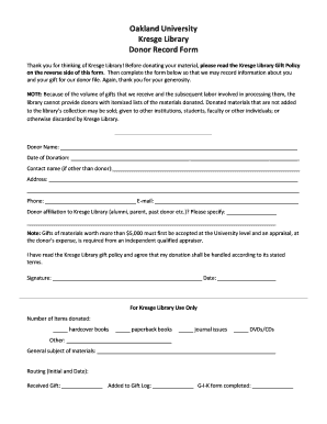 Fillable Online library oakland Oakland University Kresge Library Donor ...