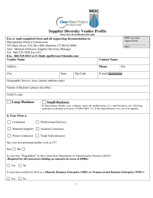 Fillable Online Supplier Diversity Vendor Profile - devpcctgcom Fax ...