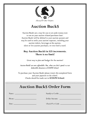 Fillable Online icolphschool Auction Buck$ Auction Buck$ Order Form ...