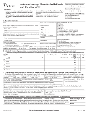 Fillable Online Aetna Advantage Plans for Individuals and Families OH ...