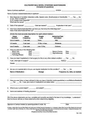 Fillable Online COLITISIRRITABLE BOWEL SYNDROME QUESTIONNAIRE Complete ...