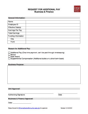 Fillable Online busfin osu Request for Additional Pay - busfinosuedu Fax Email Print - pdfFiller