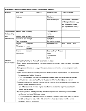 Fillable Online Attachment 1 Application form for Lot Release ...