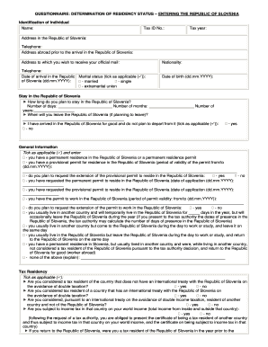 Fillable Online QUESTIONNAIRE DETERMINATION OF RESIDENCY STATUS Fax Email Print - pdfFiller