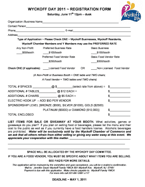 Fillable Online Final Registration Packet wyckoff day 2011 Fax Email ...