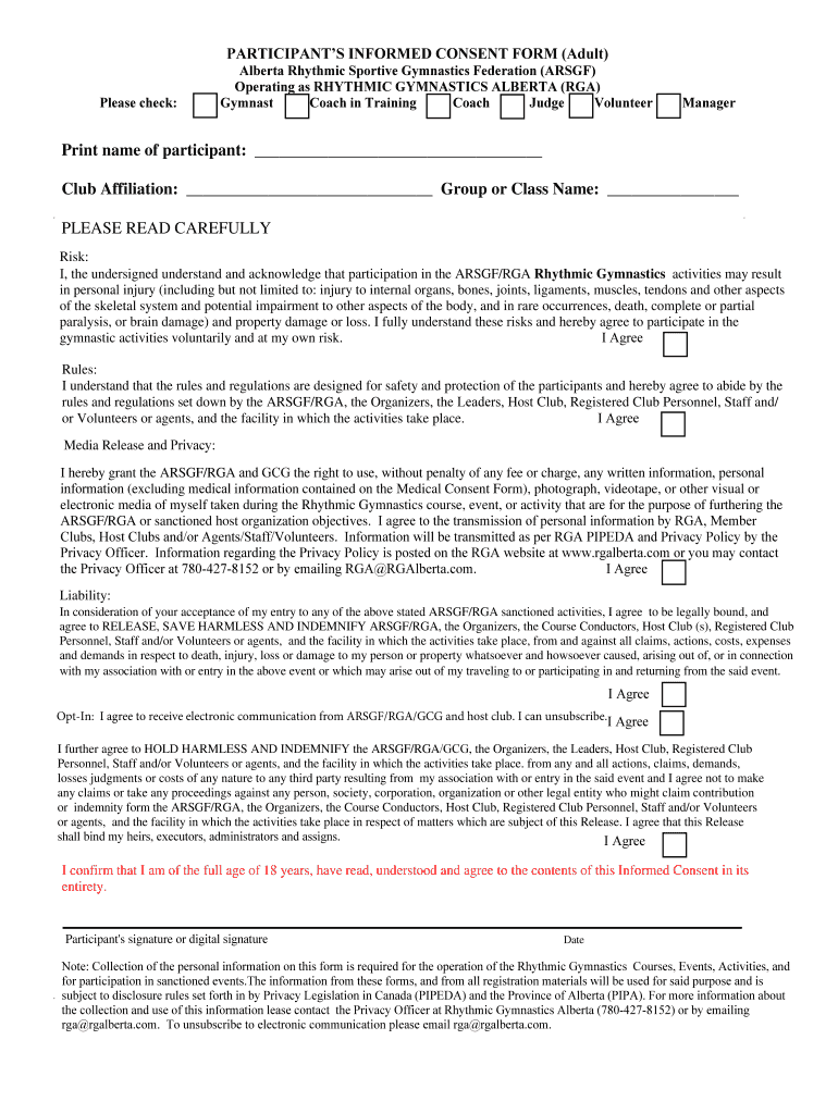 Fillable Online PARTICIPANTS INFORMED CONSENT FORM (Adult) Fax Email ...