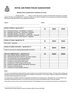 Fillable Online RAF Police Association AGM Proxy Form Fax Email Print ...