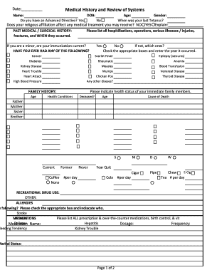 Fillable Online Medical History and Review of Systems - SSM Health Fax ...