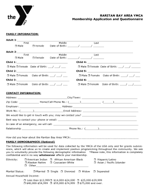 Fillable Online rbaymca RARITAN BAY AREA YMCA Membership Application ...