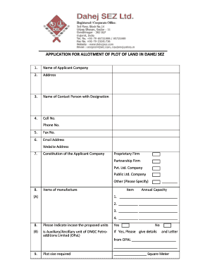 Fillable Online Application form for allotment land dahej sez new Fax ...