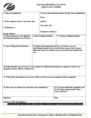 Fillable Online American Disabilities Act ADA GRIEVANCE FORM - ECAT Fax ...
