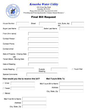 Fillable Online Meter Read Request Form (pdf) - Kenosha Water Utility ...