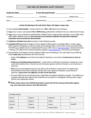 Fillable Online m aacn CMC and CSC Renewal Audit Checklist Fax Email ...