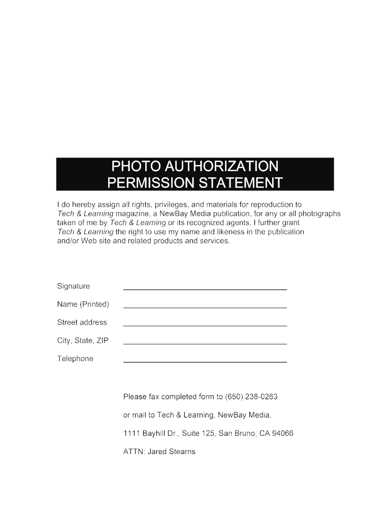 Fillable Online PHOTO AUTHORIZATION Fax Email Print - pdfFiller