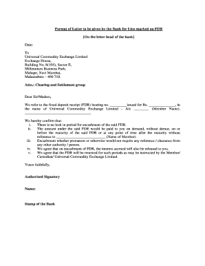 Fillable Online Format of Letter to be given by the Bank for Lien ...