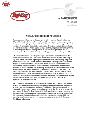 Fillable Online digikey MUTUAL NON-DISCLOSURE AGREEMENT - Sigma Designs ...