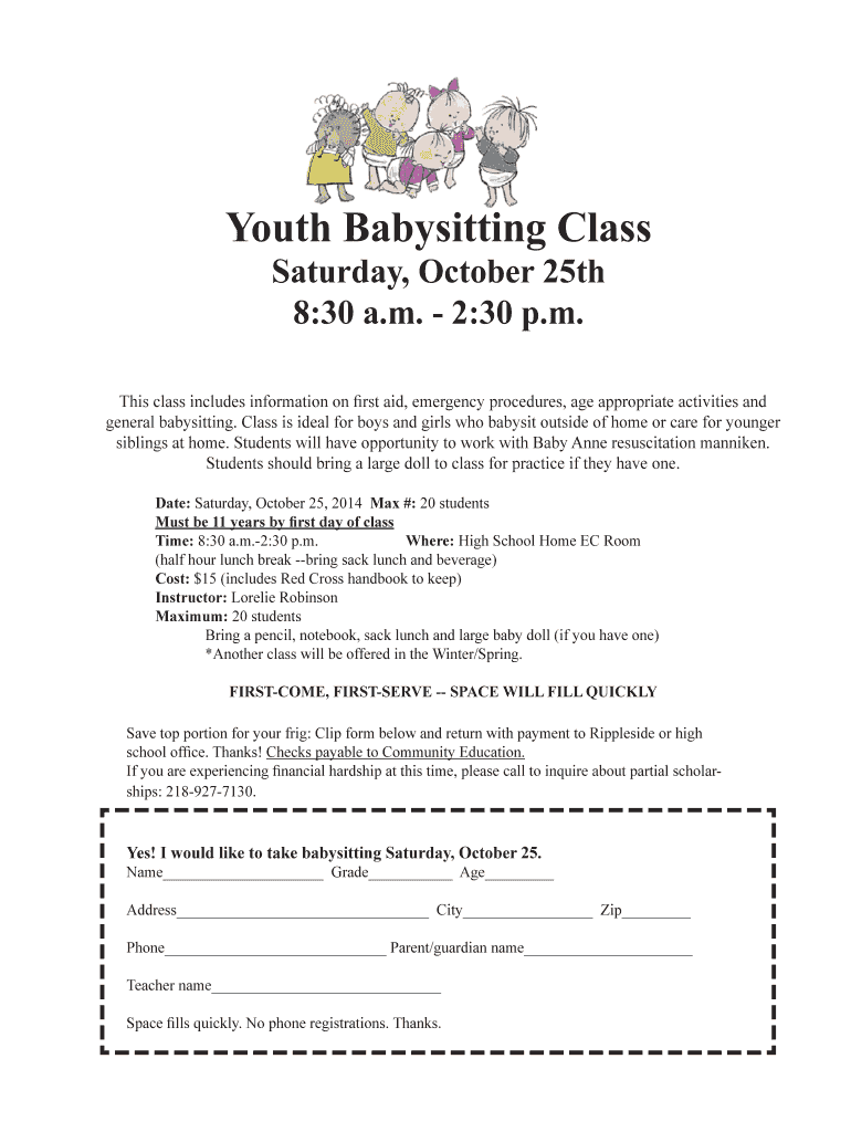Fillable Online home isd1 Youth Babysitting Class - Aitkin Public ...