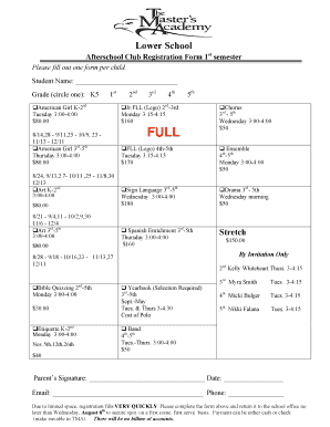 Fillable Online 7212 LS Afterschool Clubs Registration Form 7212 Draft ...