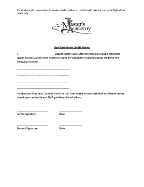 Fillable Online Dual Enrollment Credit Waiver - tmaathleticsathleticsitenet Fax Email Print ...