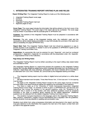 Fillable Online INTEGRATED TRAINING REPORT WRITING PLAN AND RULES Fax ...