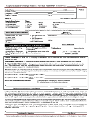 Fillable Online Anaphylaxis (Severe Allergic Reaction) Individual ...