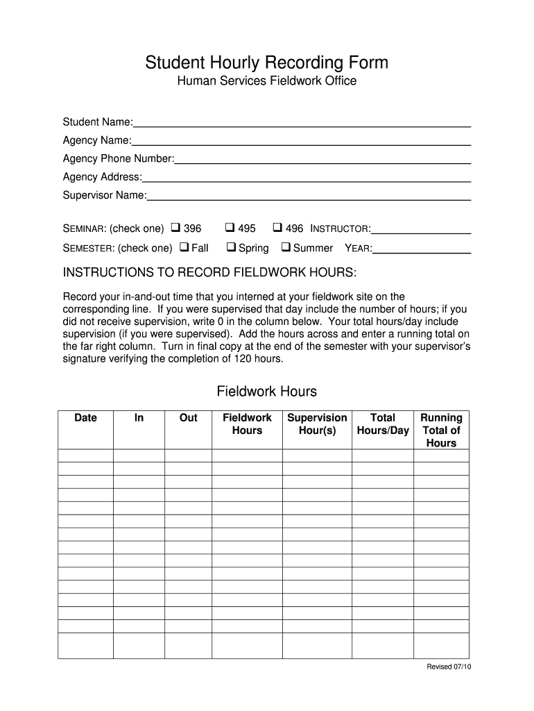 Fillable Online Student Hourly Recording Form - formsfullertonedu Fax ...