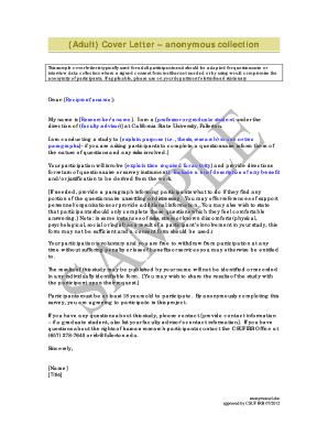 Fillable Online (Adult) Cover Letter anonymous collection Fax Email ...