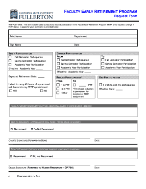 Fillable Online FACULTY EARLY RETIREMENT PROGRAM Request Form Fax Email ...