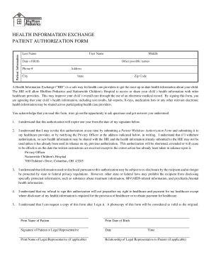Fillable Online Health Information bExchangeb Patient bAuthorizationb ...