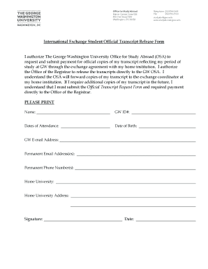 Fillable Online studyabroad gwu International bExchangeb Student ...
