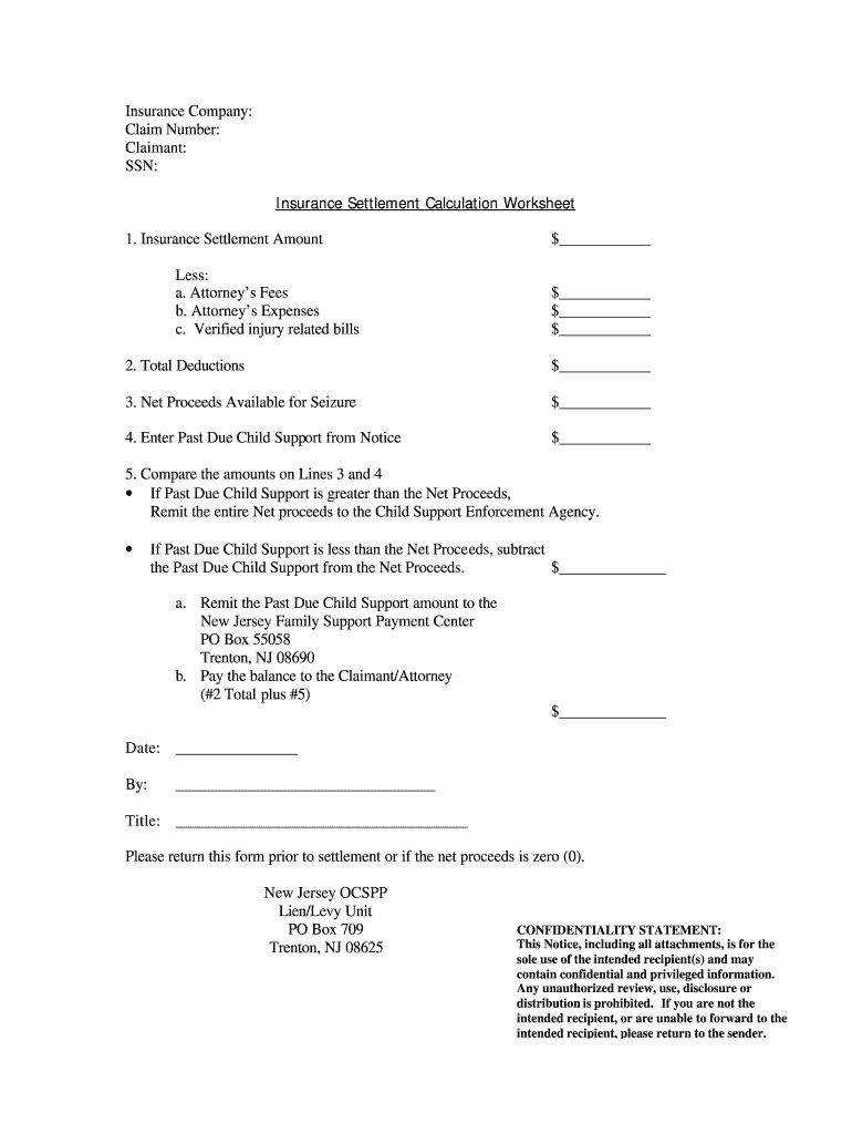 Fillable Online Intercept Calculation Worksheet - Child Support Lien ...