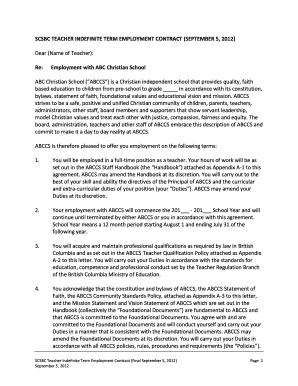 Fillable Online christianteachers SCSBC TEACHER INDEFINITE TERM ...