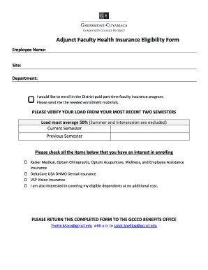 Fillable Online aftguild Adjunct Faculty Health Insurance Eligibility ...