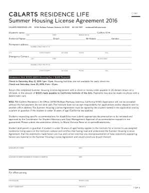Fillable Online Download Summer Housing Application - CalArts Fax Email ...