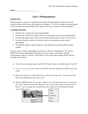 Fillable Online gsp humboldt GSP 216: Introduction to Remote Sensing Name: Lab 4 Photogrammetry ...