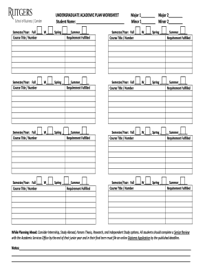 Fillable Online business camden rutgers Graduation Plan Worksheet ...