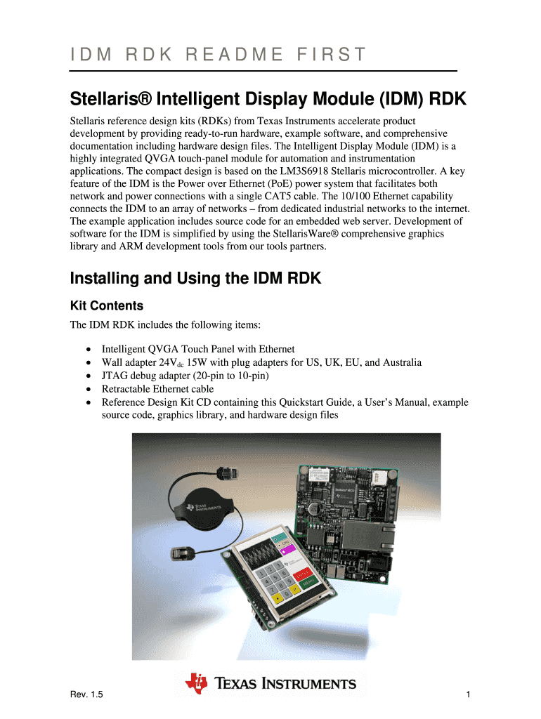 Fillable Online Stellaris Intelligent Display Module (IDM) RDK Fax Email Print - pdfFiller