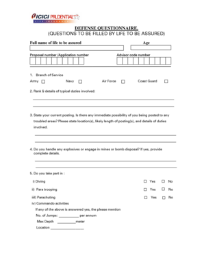 Fillable Online DEFENSE QUESTIONNAIRE QUESTIONS TO BE FILLED BY LIFE TO ...