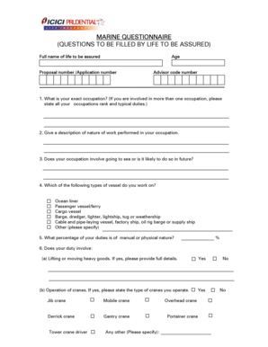 Fillable Online MARINE QUESTIONNAIRE QUESTIONS TO BE FILLED BY LIFE TO ...