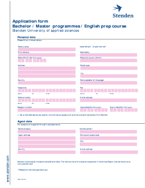Fillable Online Application form Bachelor / Master programmes / English ...