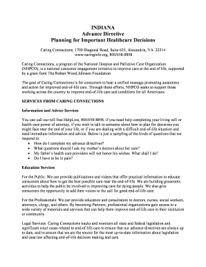 Fillable Online INDIANA Advance Directive Planning for Important ...