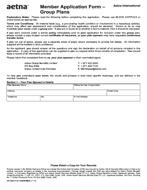 Fillable Online HEA Member Application Form - Group Plans - Aetna ...