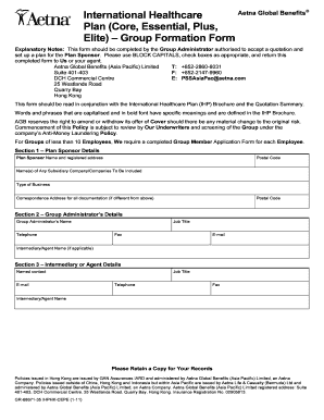 Fillable Online Aetna Global Benefits International Healthcare Plan ...