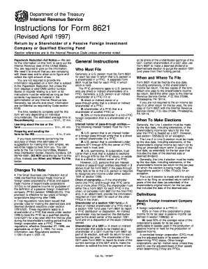 Fillable Online Internal Revenue Service Instructions for Form 8621 Fax ...