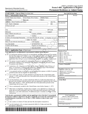 Fillable Online Sample I-485 Application to Register Permanent ...