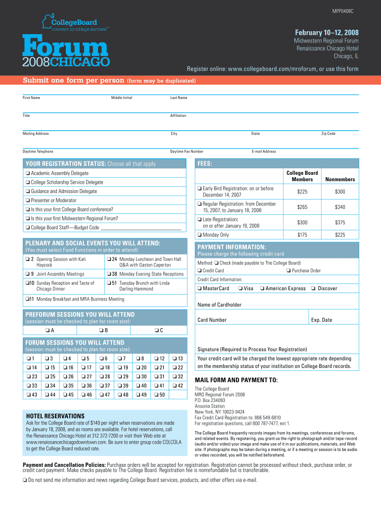 Fillable Online Midwestern Regional Forum Registration Form Fax Email ...