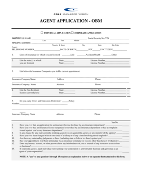 Fillable Online AGENT APPLICATION - OBM Fax Email Print - pdfFiller